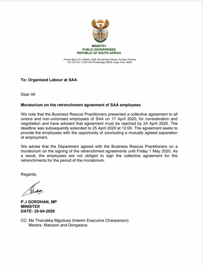 Gordhan steps into SAA crisis, announces a stop to retrenchments – The ...